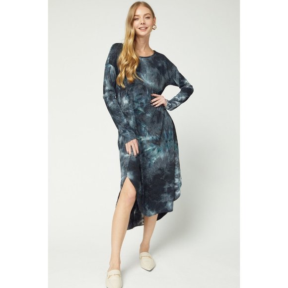 entro | Dresses | Entro Tie Dye Ribbed Pocket Midi Dress Black | Poshmark